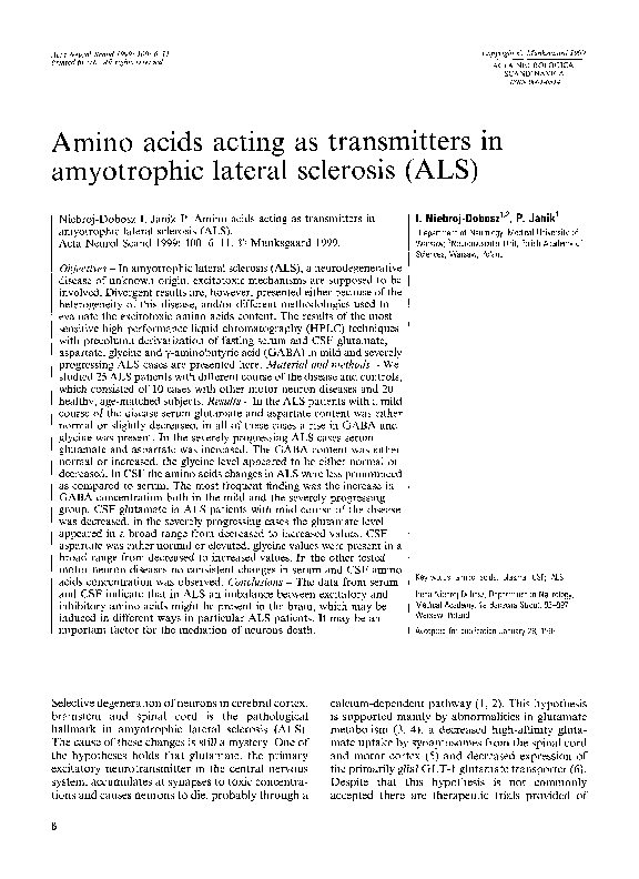 (PDF) Amino acids acting as transmitters in amyotrophic lateral ...