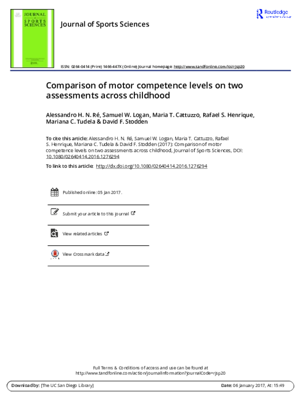 (PDF) Comparison of motor competence levels on two assessments across ...