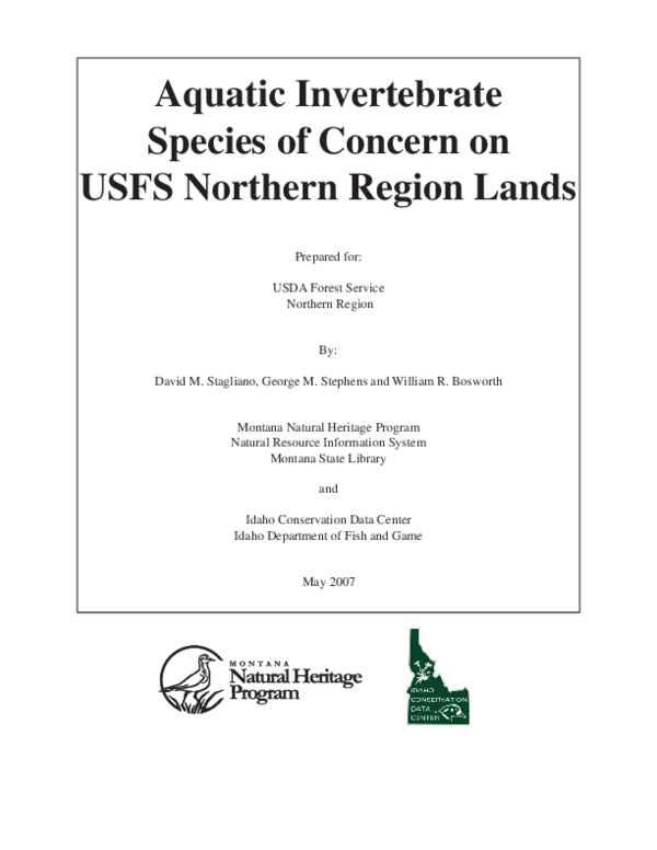 (PDF) Aquatic invertebrate species of concern on USFS Northern Region ...