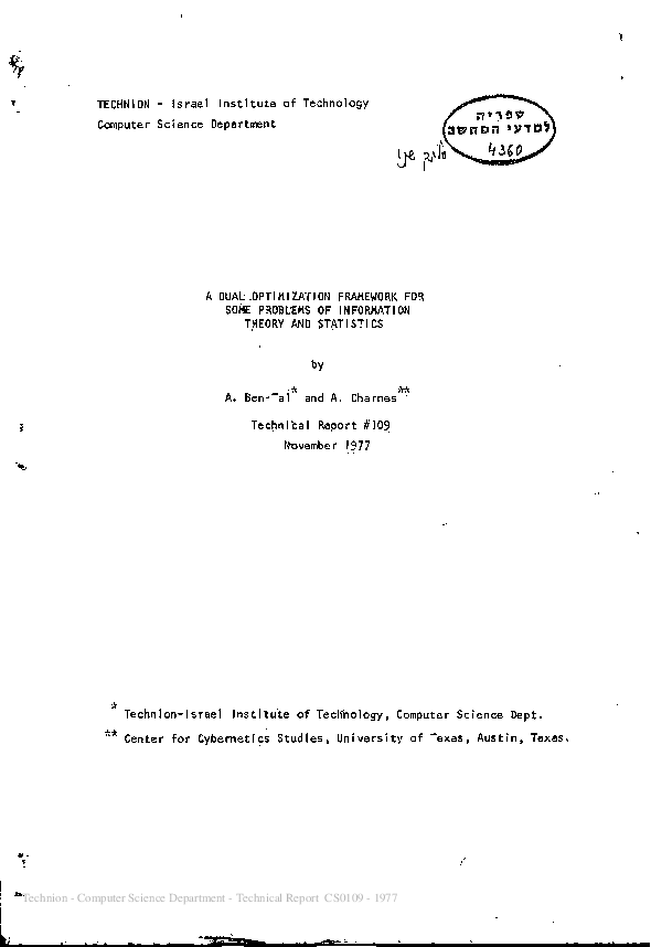 (PDF) A Dual Optimization Framework for Some Problems of Information Theory and Statistics