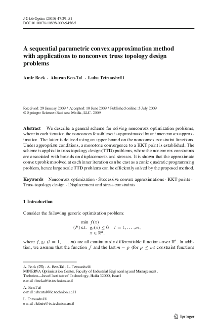 Pdf Convex Approximation For Nonconvex Truss Design 
