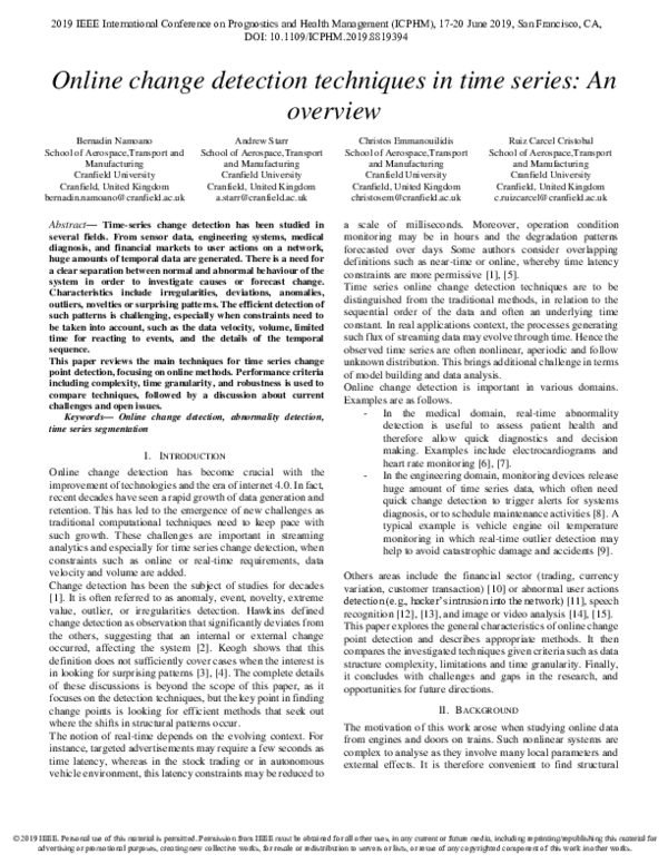 (PDF) Online change detection techniques in time series: An overview