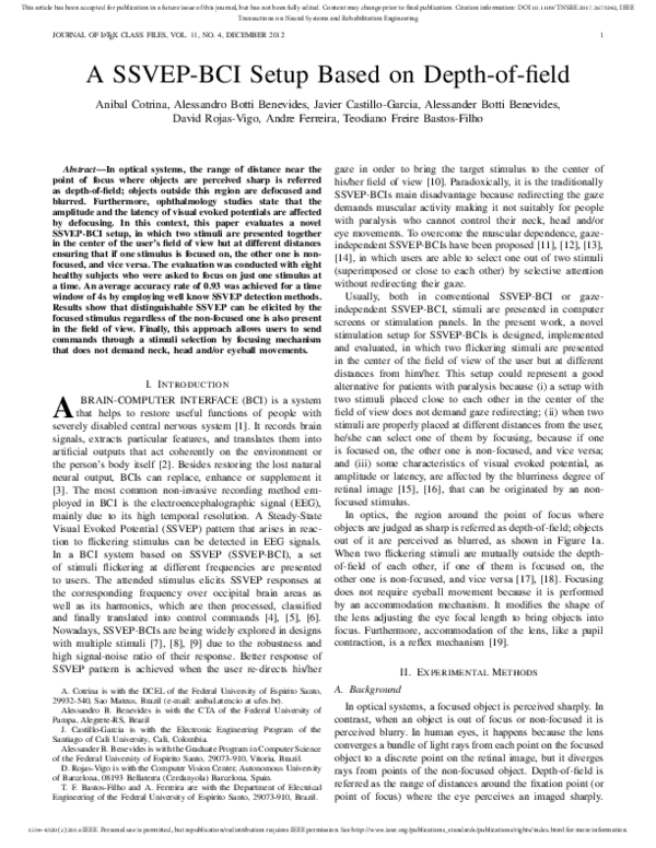 (PDF) A SSVEP-BCI Setup Based on Depth-of-Field