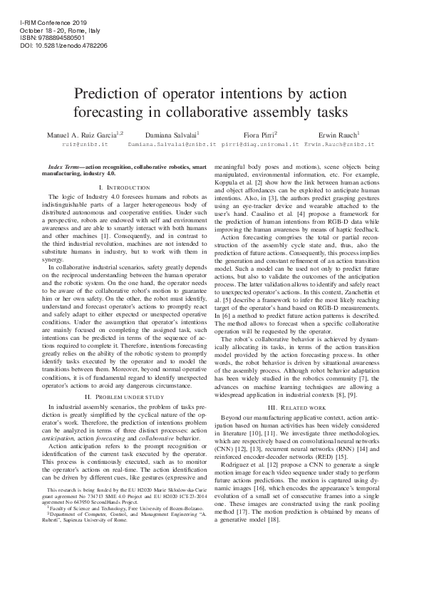 (PDF) Prediction of operator intentions by action forecasting in ...