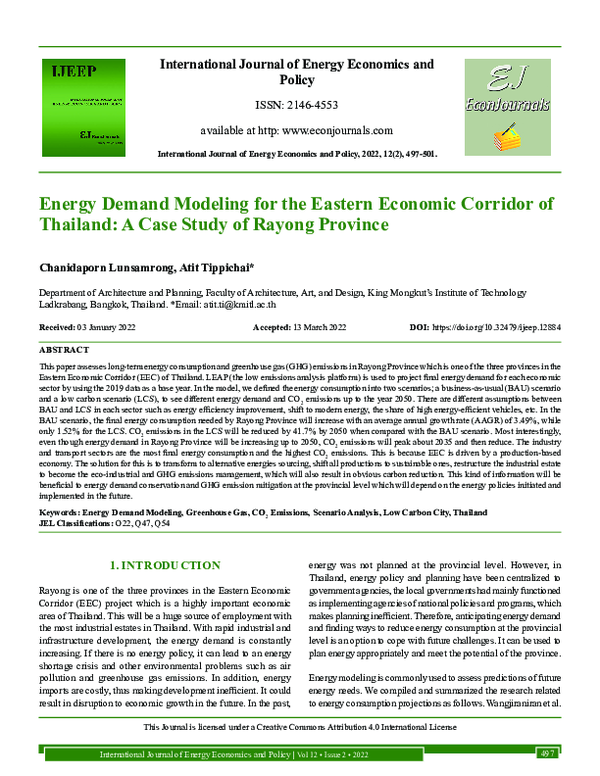 (PDF) Energy Demand Modeling for the Eastern Economic Corridor of ...