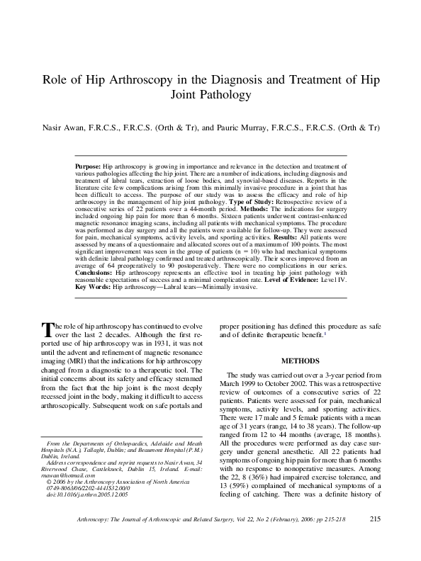 (PDF) Role of Hip Arthroscopy in the Diagnosis and Treatment of Hip ...