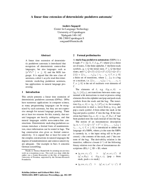 Pdf A Linear Time Extension Of Deterministic Pushdown Automata