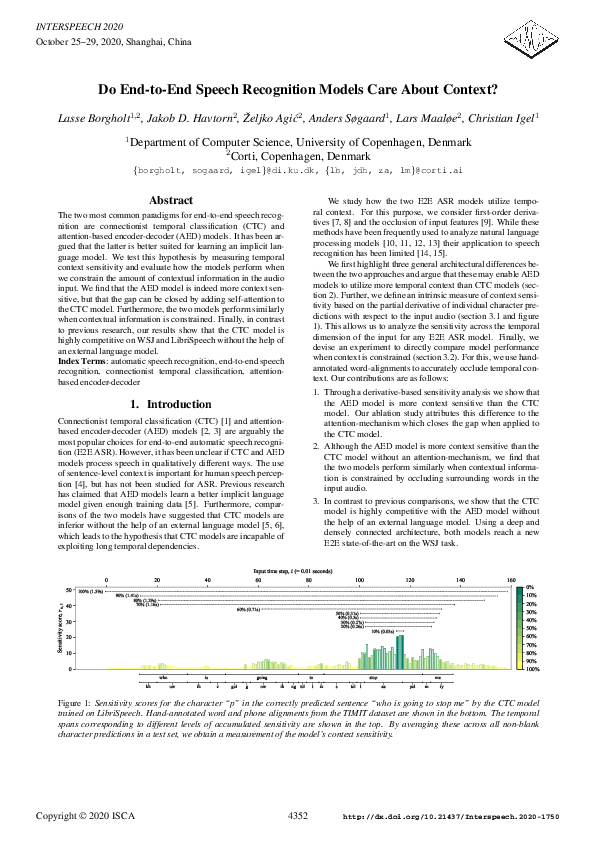 Pdf Do End To End Speech Recognition Models Care About Context