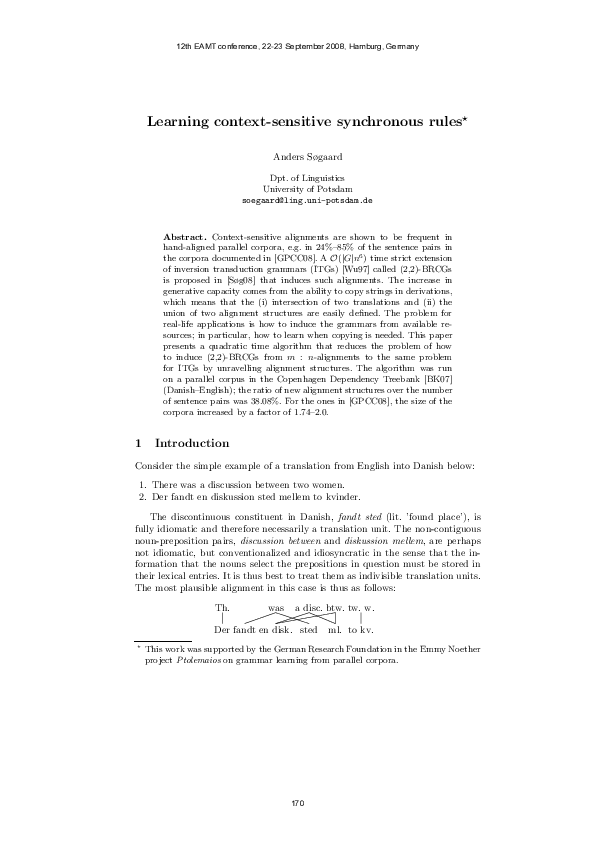 (PDF) Learning context-sensitive synchronous rules | Anders Søgaard - Academia.edu