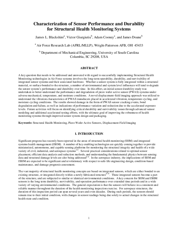 (PDF) Durability Study of PWAS for Structural Health Monitoring Systems