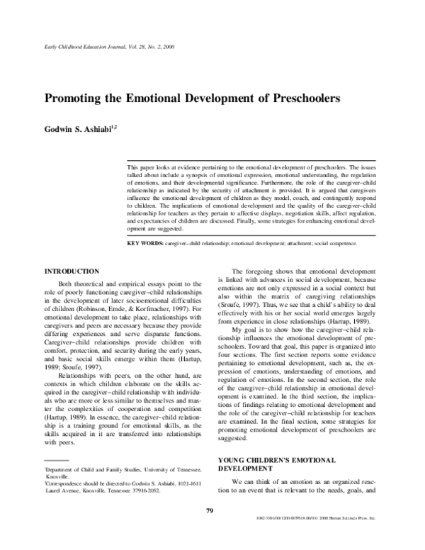 (PDF) Promoting the Emotional Development of Preschoolers
