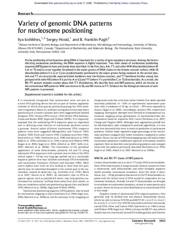 (PDF) Variety of genomic DNA patterns for nucleosome positioning