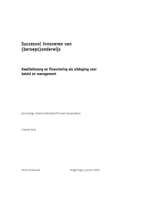 (PDF) Kwaliteitszorg en financiering als uitdaging voor beleid en ...