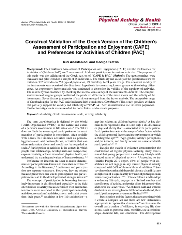 (PDF) Construct Validation of the Greek Version of the Children’s ...