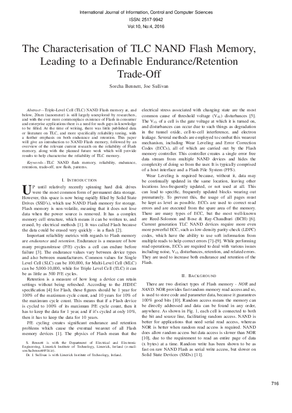 (PDF) The Characterisation Of Tlc Nand Flash Memory, Leading To A ...