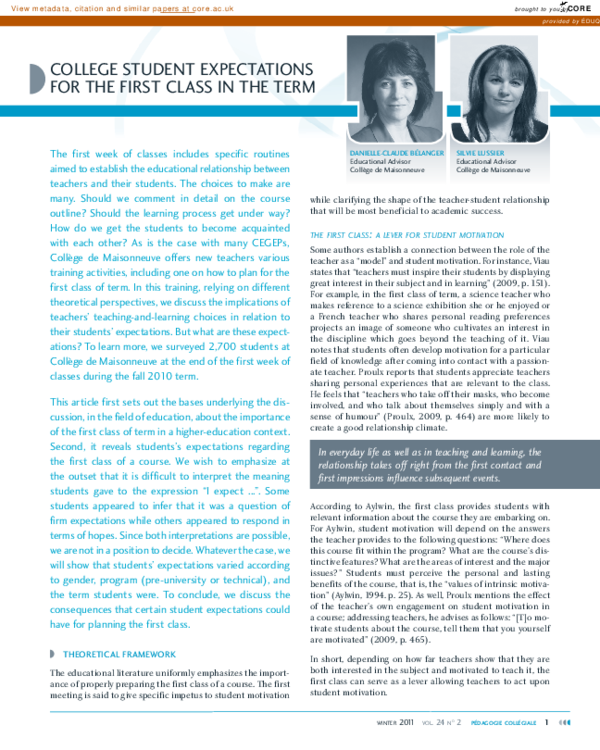 (PDF) College Student Expectations for the First Class in the Term