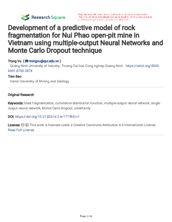 Pdf Development Of A Predictive Model Of Rock Fragmentation For Nui Phao Open Pit Mine In
