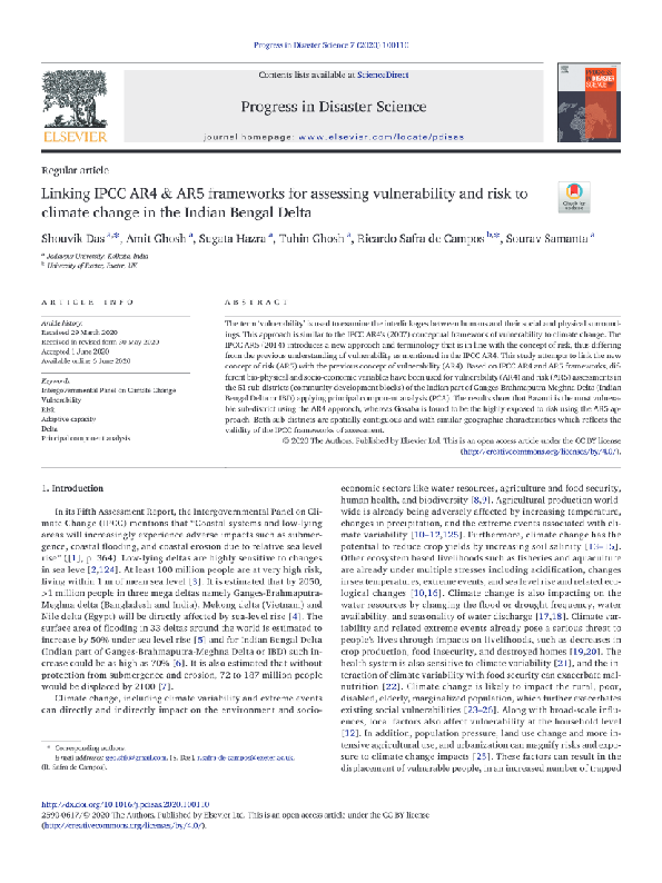 Pdf Linking Ipcc Ar4 And Ar5 Frameworks For Assessing Vulnerability And