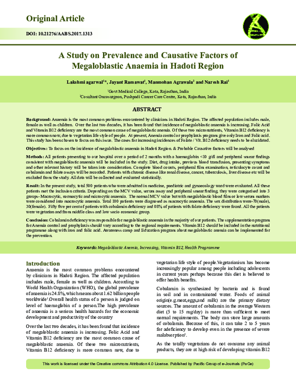(PDF) A study on prevalence and causative factors of megaloblastic ...