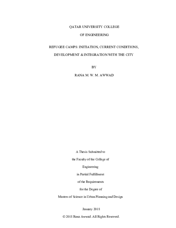 (PDF) Refugee Camps: Initiation, Current Conditions, Development ...