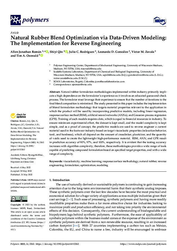(PDF) Natural Rubber Blend Optimization via Data-Driven Modeling: The ...