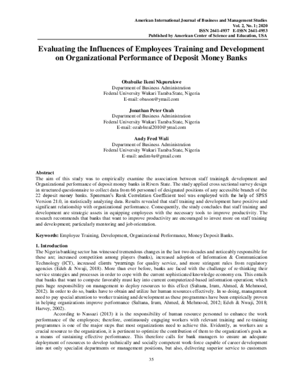 (PDF) Evaluating the Influences of Employees Training and Development on Organizational ...