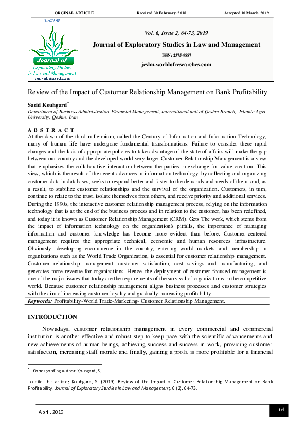 Pdf Review Of The Impact Of Customer Relationship Management On Bank