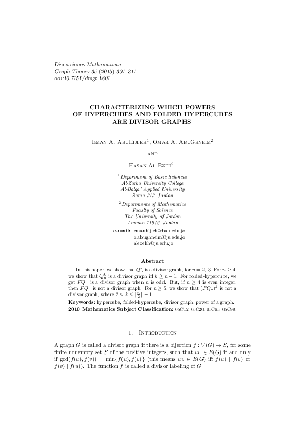 (PDF) Characterizing which powers of hypercubes and folded hypercubes ...