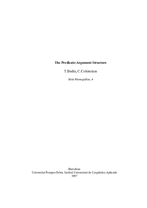 (PDF) The Predicate-Argument Structure