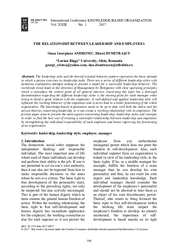 (PDF) The Relationship Between Leadership and Employees (PDF) The Relationship Between Leadership and Employees