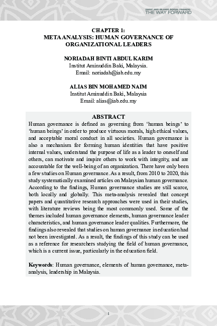 (PDF) META ANALYSIS: HUMAN GOVERNANCE OF ORGANIZATIONAL LEADERS | AZKA International Journal Of ...