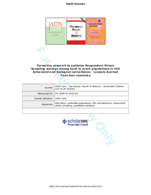 (PDF) Formative research to optimize respondent-driven sampling surveys ...