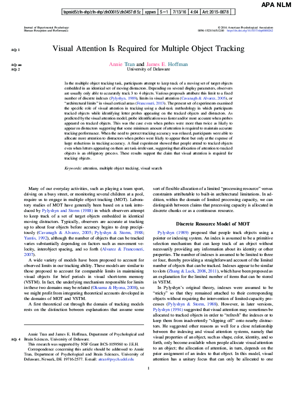 (PDF) Visual Attention is Required for Multiple Object Tracking