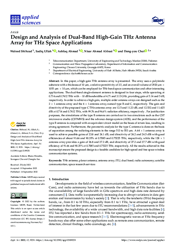 (PDF) Design and Analysis of Dual-Band High-Gain THz Antenna Array for THz Space Applications