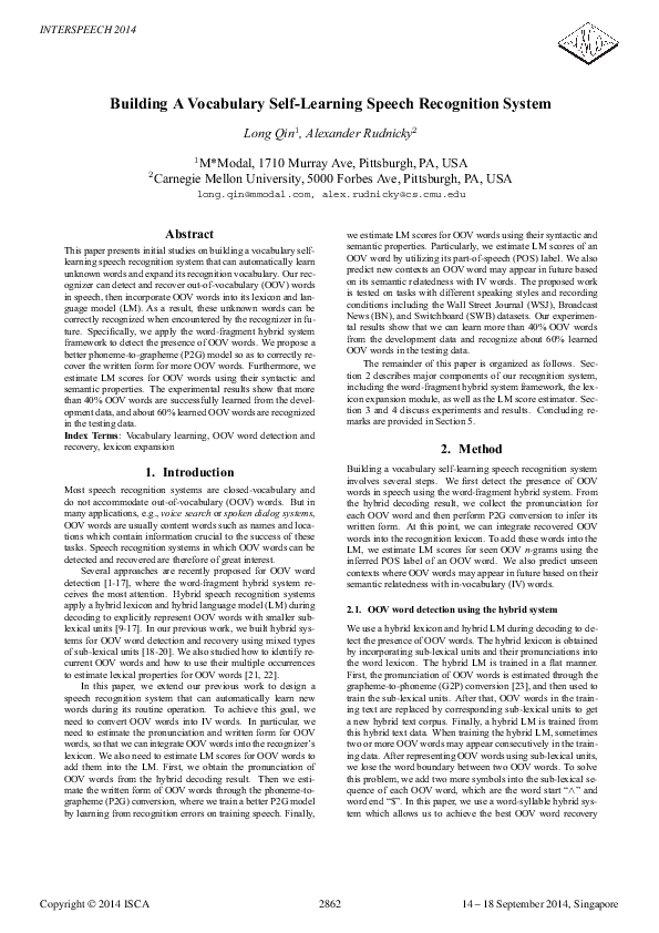 (PDF) Building a vocabulary self-learning speech recognition system