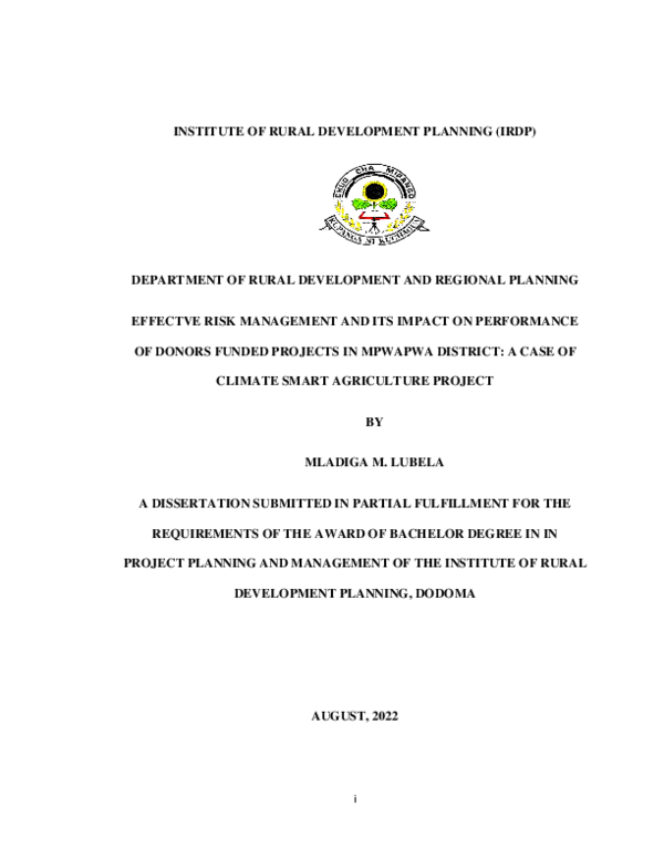 (PDF) INSTITUTE OF RURAL DEVELOPMENT PLANNING (IRDP) DEPARTMENT OF ...