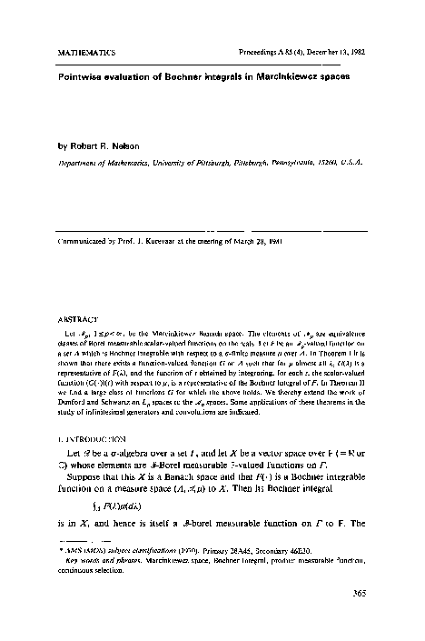 (PDF) Pointwise evaluation of Bochner integrals in Marcinkiewcz spaces