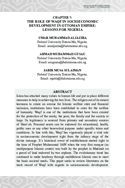 (PDF) THE ROLE OF WAQF IN SOCIOECONOMIC DEVELOPMENT IN OTTOMAN EMPIRE ...