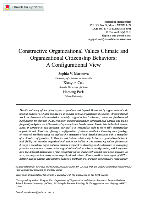 (PDF) Constructive Organizational Values Climate and Organizational Citizenship Behaviors: A ...