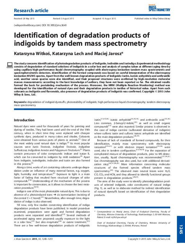(PDF) Identification of degradation products of indigoids by tandem ...
