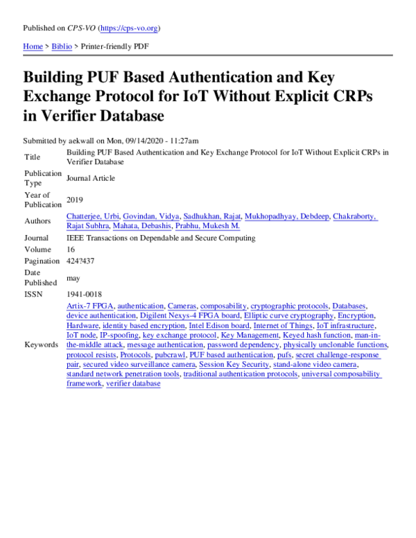 (PDF) Building PUF Based Authentication and Key Exchange Protocol for IoT Without Explicit CRPs ...