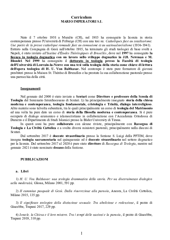 (DOC) Curriculum e pubblicazioni | Mario Imperatori - Academia.edu