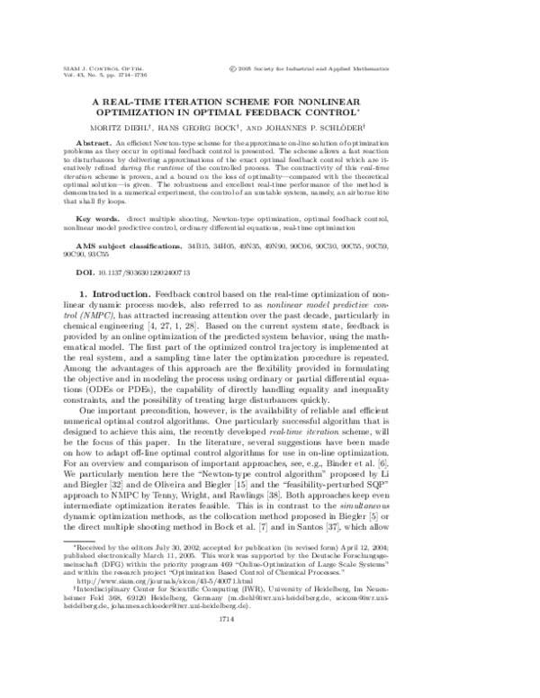 (PDF) A Real-Time Iteration Scheme for Nonlinear Optimization in Optimal Feedback Control