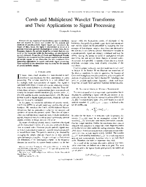 (PDF) Comb and multiplexed wavelet transforms and their applications to signal processing ...