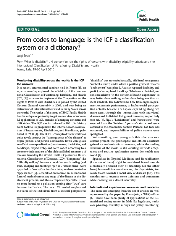 (PDF) From codes to language: is the ICF a classification system or a ...