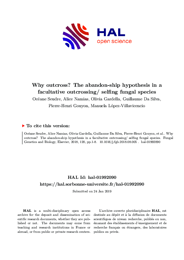 (PDF) Why outcross? The abandon-ship hypothesis in a facultative ...