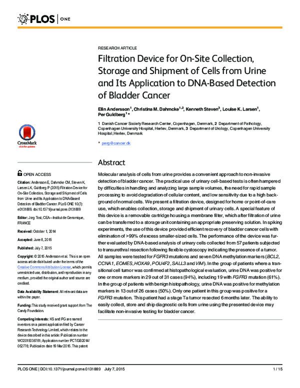 (PDF) RESEARCH ARTICLE Filtration Device for On-Site Collection, Storage and Shipment of Cells ...