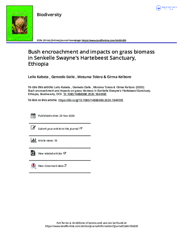(PDF) Bush encroachment and impacts on grass biomass in Senkelle Swayne ...
