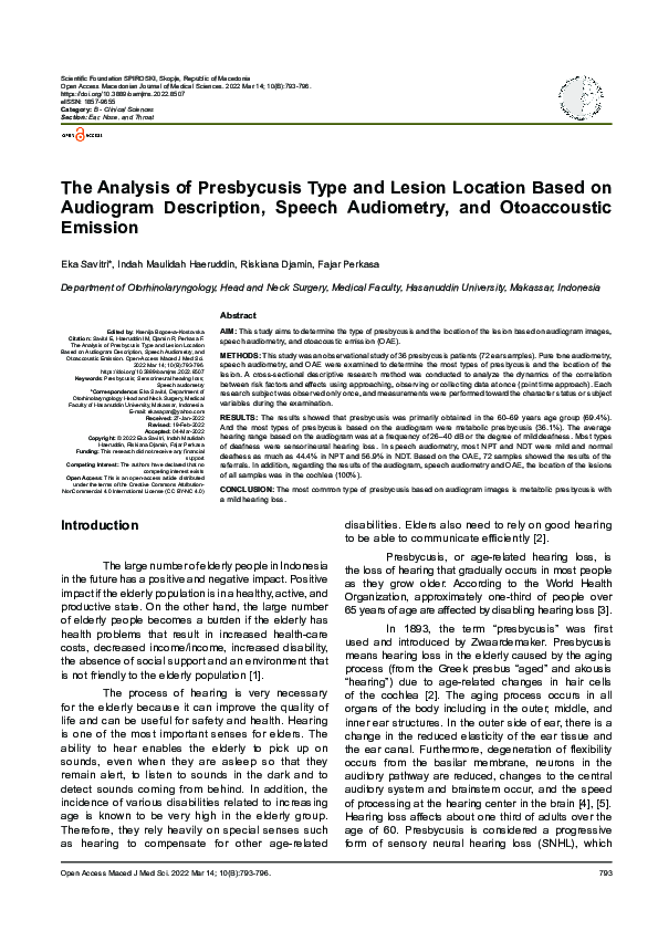 (PDF) The Analysis of Presbycusis Type and Lesion Location Based on Audiogram Description ...