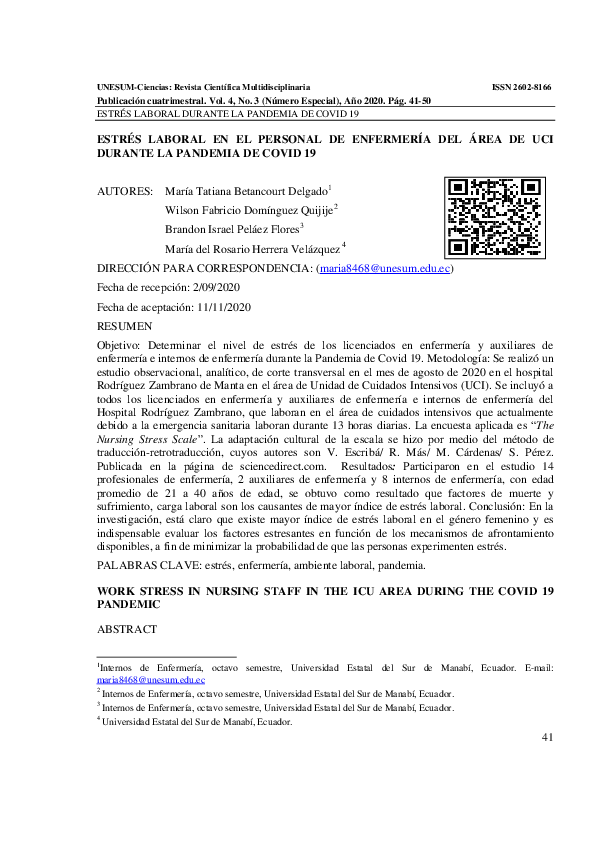 (PDF) Estrés Laboral en El Personal De Enfermería Del Área De Uci ...